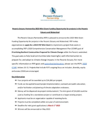 2023 PEP Mini Grant Call – Peconic Estuary Partnership
